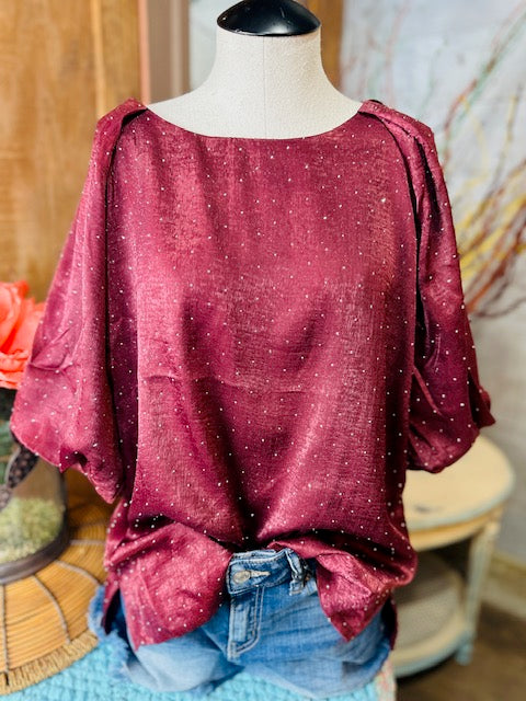 Rhinestone Satin Round Neck – River Ruby Boutique