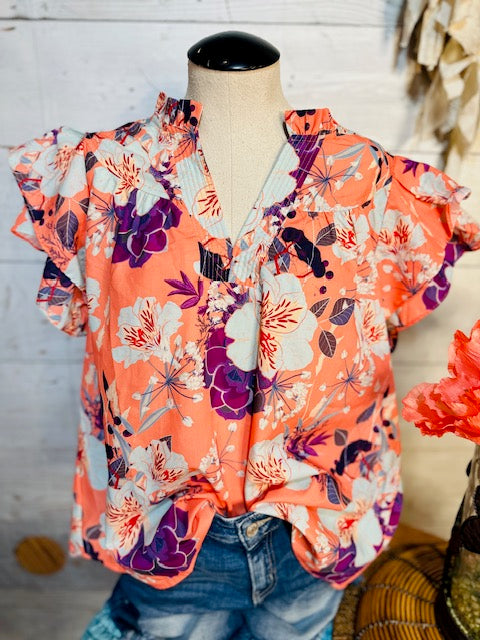 Orange & Purple Floral Top – River Ruby Boutique