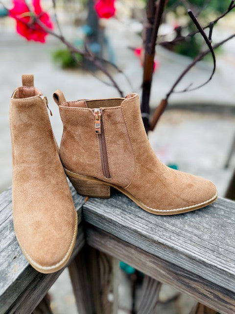 Tobacco Suede Potion Bootie – River Ruby Boutique