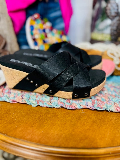 Amuse Black Wedges – River Ruby Boutique