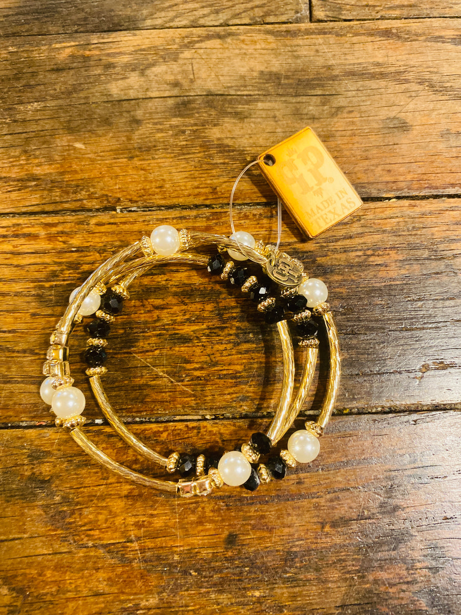 Black & Pearl Beaded Bracelet – River Ruby Boutique