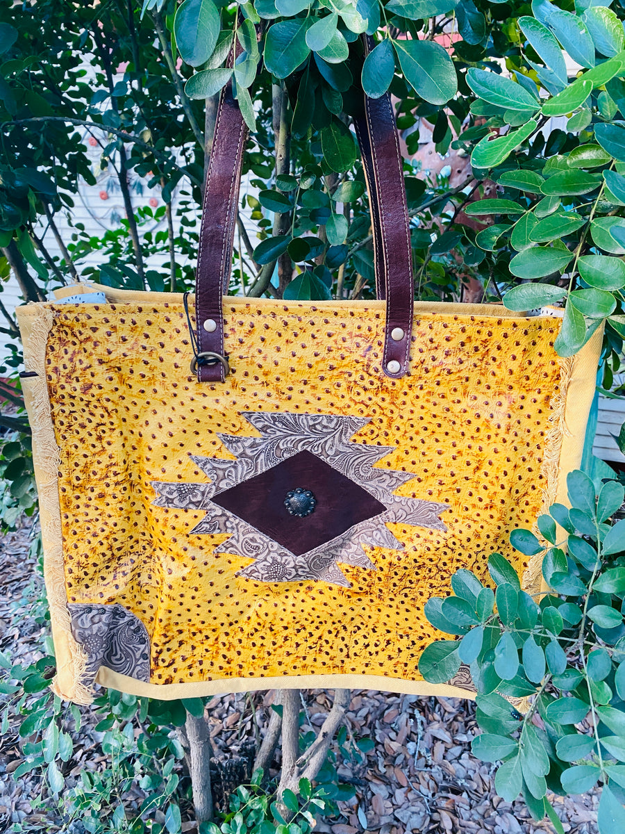 Yellow Ostrich Weekender Bag – River Ruby Boutique