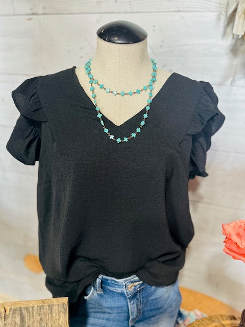 Double Flutter V Neck Blouse – River Ruby Boutique