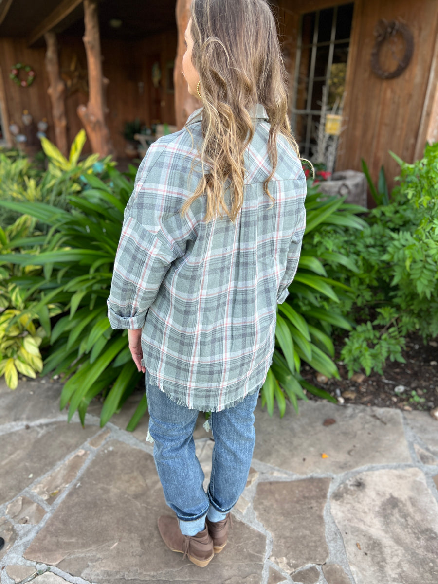 Sage Plaid Flannel Button Down Shirt – River Ruby Boutique