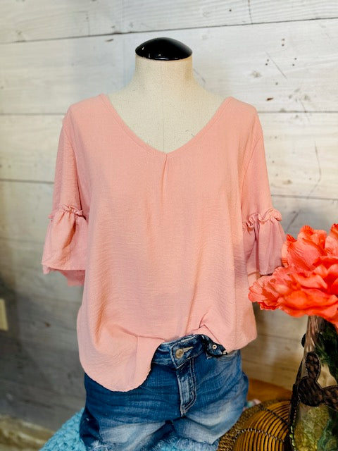 Mauve Ruffle Sleeve Blouse – River Ruby Boutique