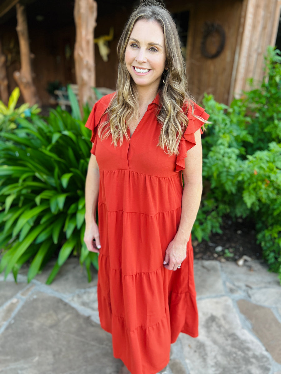 Sunset Ruffle Sleeve Midi Dress – River Ruby Boutique